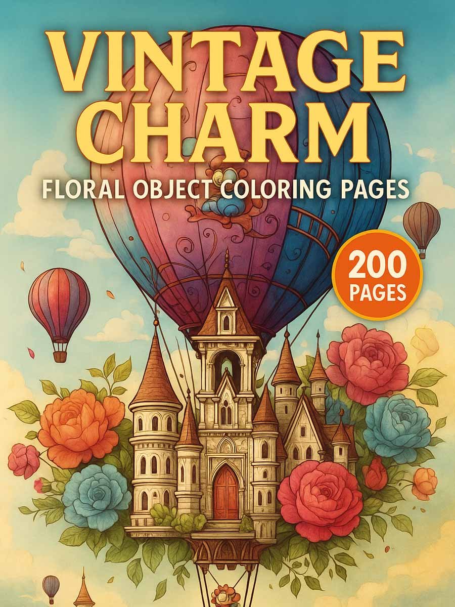 Vintage Charm – 200 Floral Object Coloring Pages | Little Wonder Printables